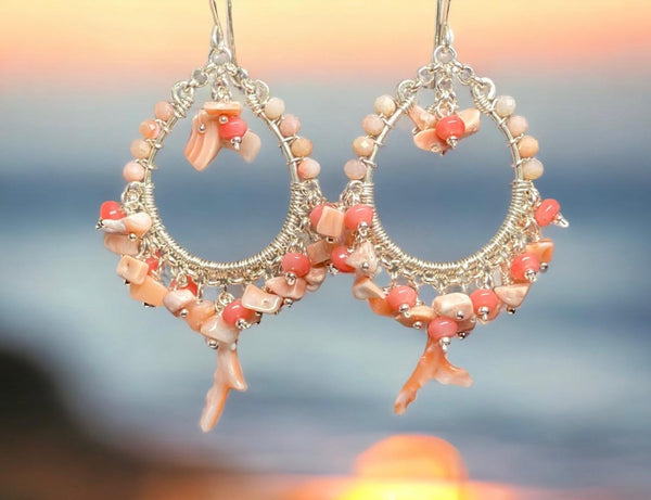 Coral Hoop Earrings Sterling Silver Branch Coral– Doolittle